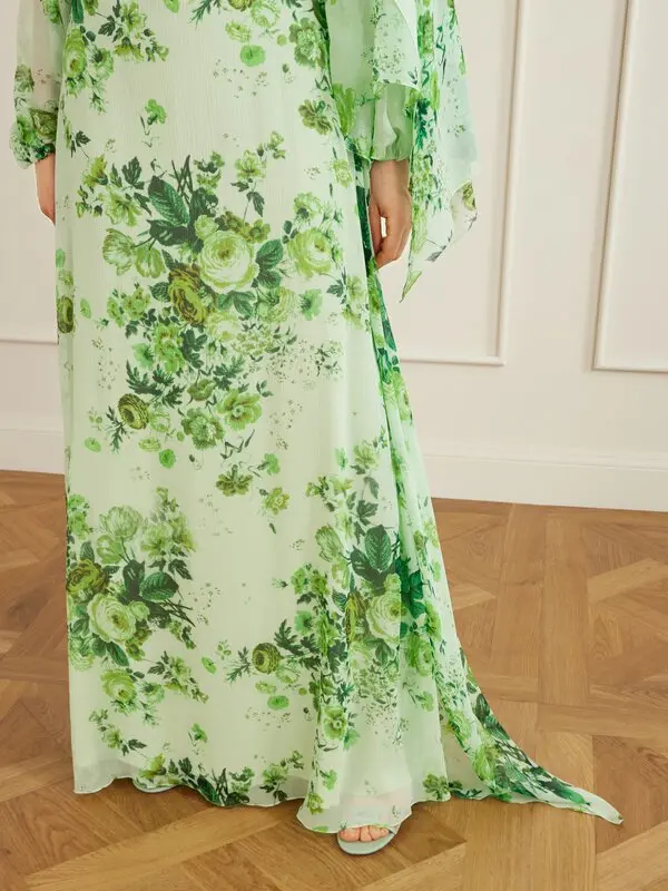 Erdem Floral-print Crpon Gown - Green