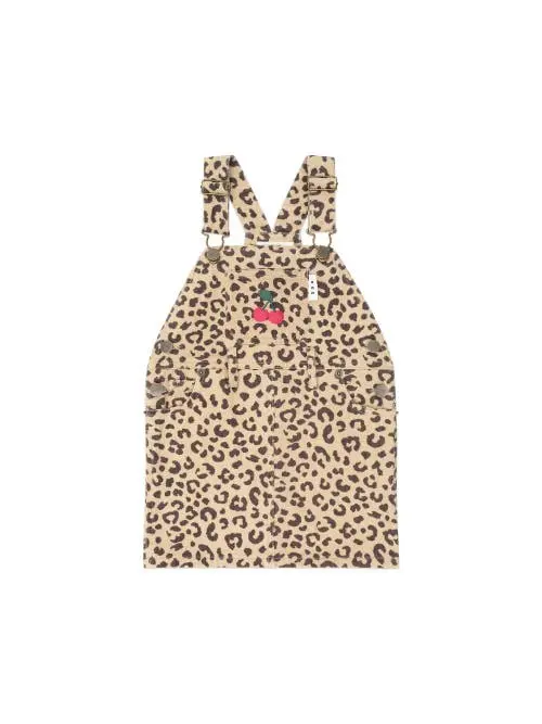 HUXBABY Cherry Leopard Print Denim Pinafore - Animal