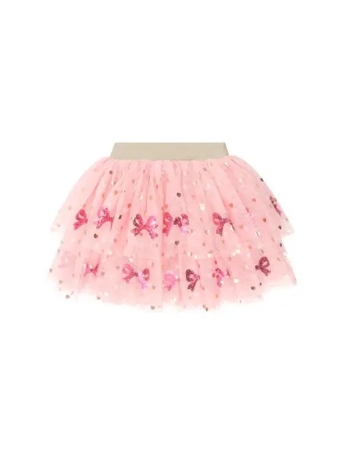 HUXBABY Sequin Bow Tiered Tulle Skirt - Dusty Pink