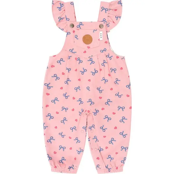 HUXBABY Hearts And Bows Frill Overalls - Dusty Pink