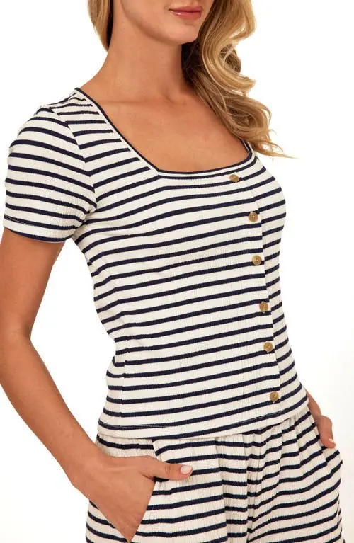 THREADS 4 THOUGHT Stripe Smocked Square Neck Top - Ecru/stargazer