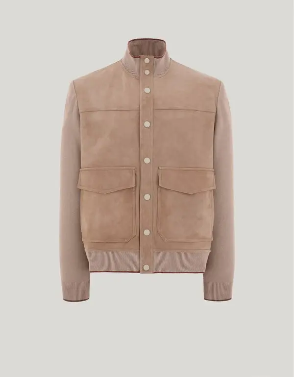 Canali Mixed-material Ultralight Suede Bomber Jacket - Brown