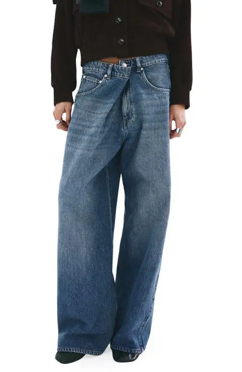 Mango Foldover Mid-rise Balloon Jeans - Medium Blue