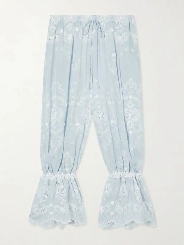 Miguelina Nell Embroidered Wide-leg Pants