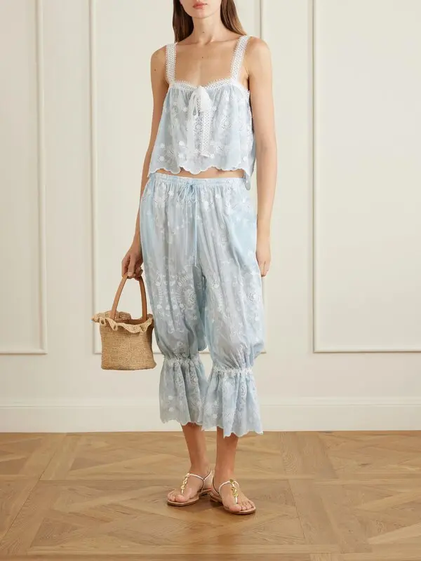 Miguelina Nell Embroidered Wide-leg Pants
