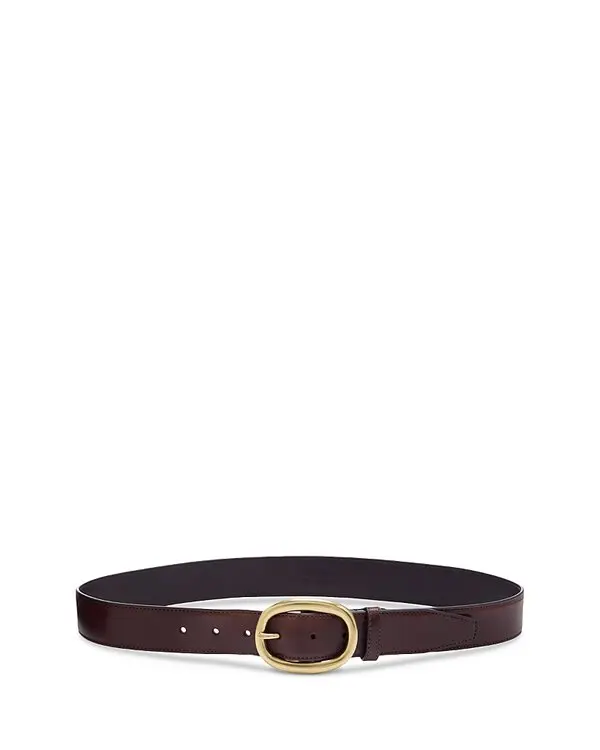 FRAME Round Buckle Leather Belt - Dark Brown
