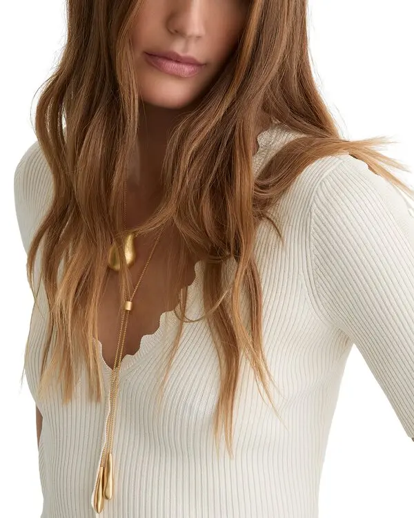 REISS Marcy Scalloped Edge Knit Top - Ivory