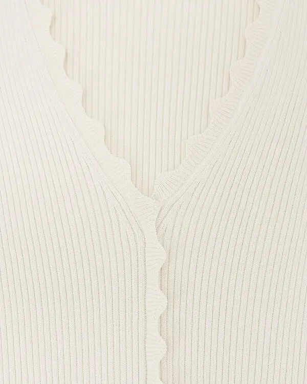 REISS Marcy Scalloped Edge Knit Top - Ivory