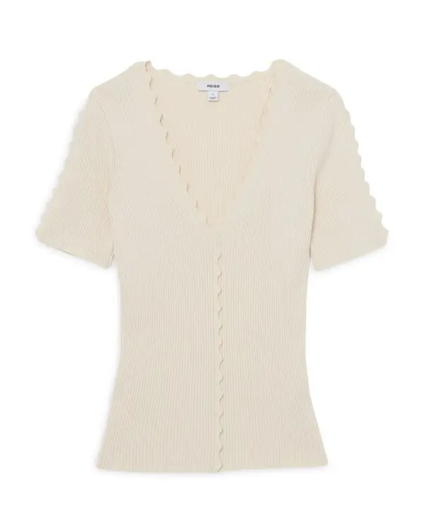 REISS Marcy Scalloped Edge Knit Top - Ivory