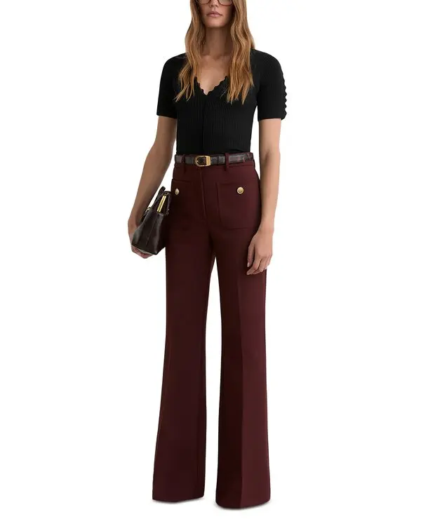REISS Marcy Scalloped Edge Top - Black