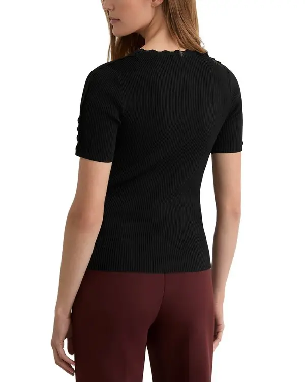 REISS Marcy Scalloped Edge Top - Black