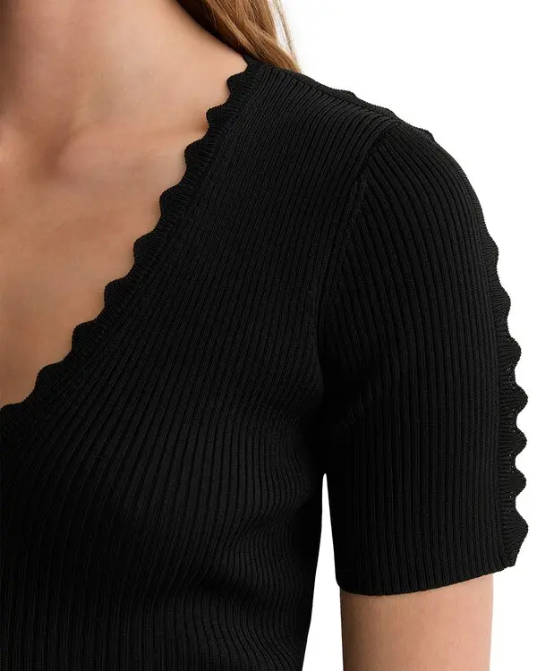 REISS Marcy Scalloped Edge Top - Black
