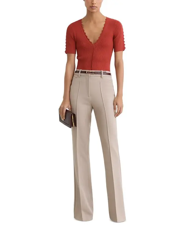 REISS Marcy Scalloped Edge Top - Rust Red