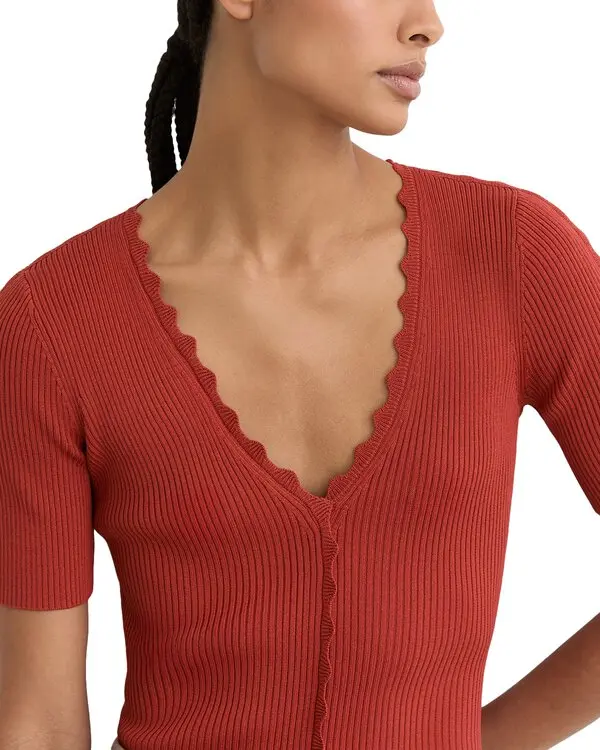 REISS Marcy Scalloped Edge Top - Rust Red