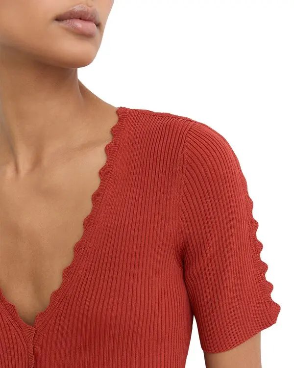 REISS Marcy Scalloped Edge Top - Rust Red
