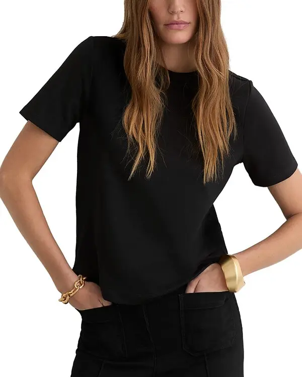 REISS Plain Ribbed Neck T-shirt - Black