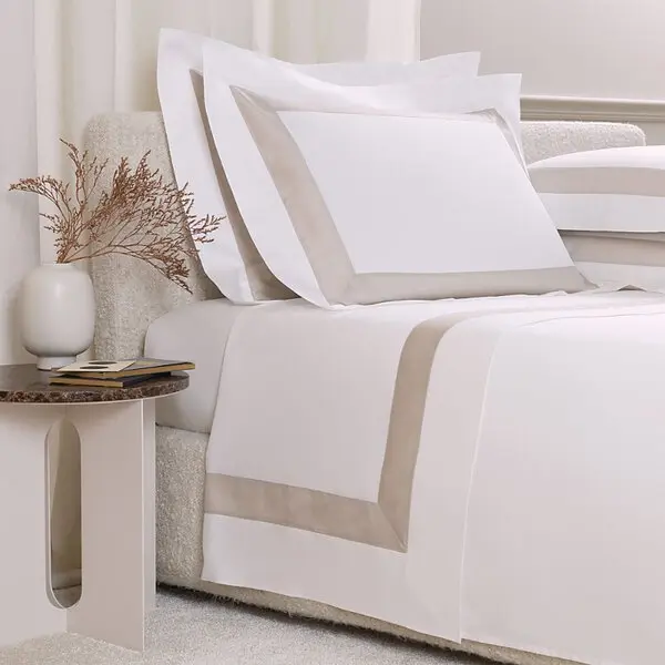 Frette Sateen Breeze Border Sheet Set, King - Milk/greige