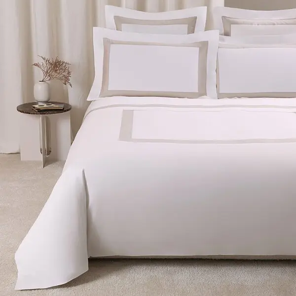 Frette Sateen Breeze Border Duvet Cover, Queen - Milk/greige