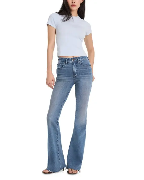 Good American Good Legs Soft Touch Mid Rise Flare Jeans - Indigo