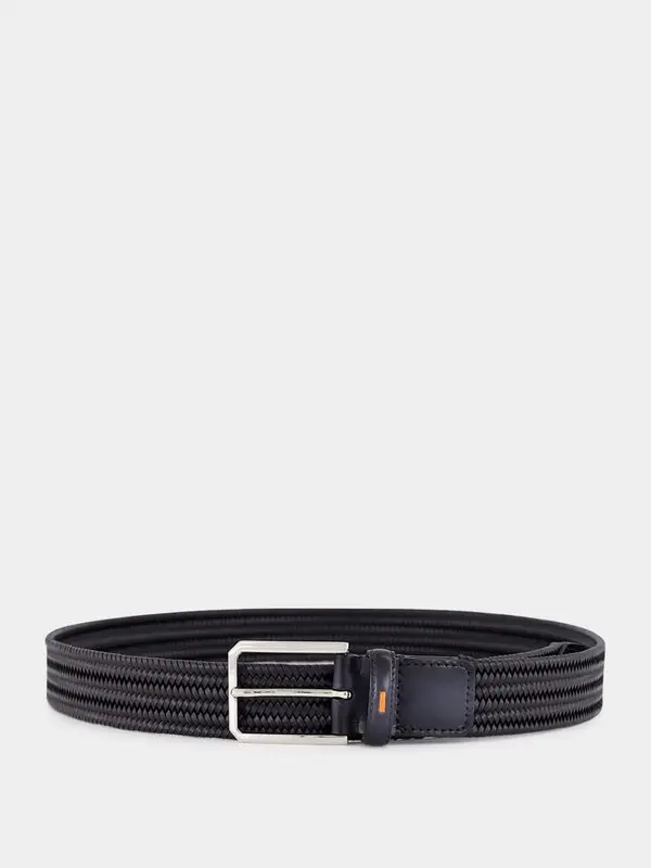 Santoni Classic Woven Leather Belt - Black