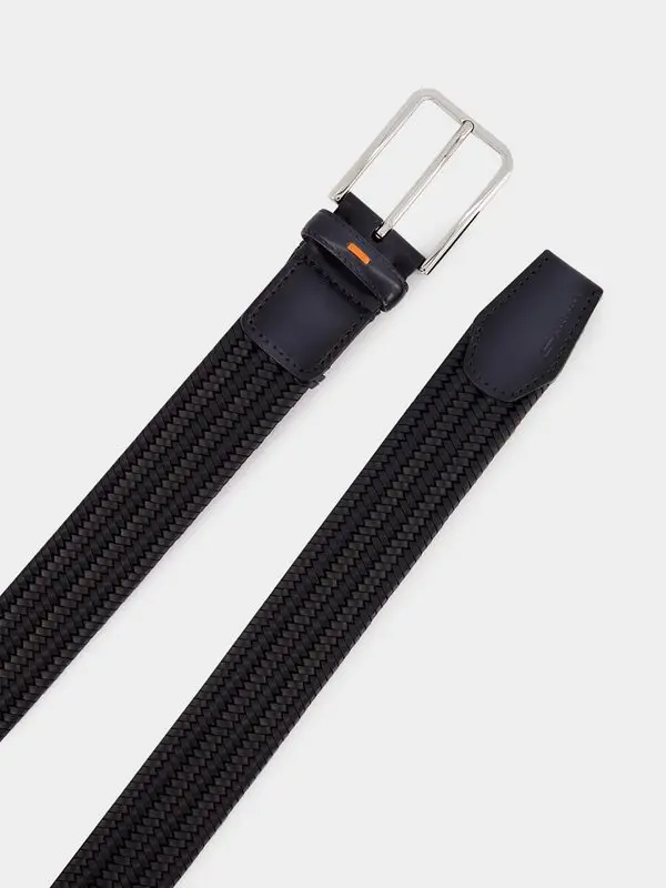 Santoni Classic Woven Leather Belt - Black