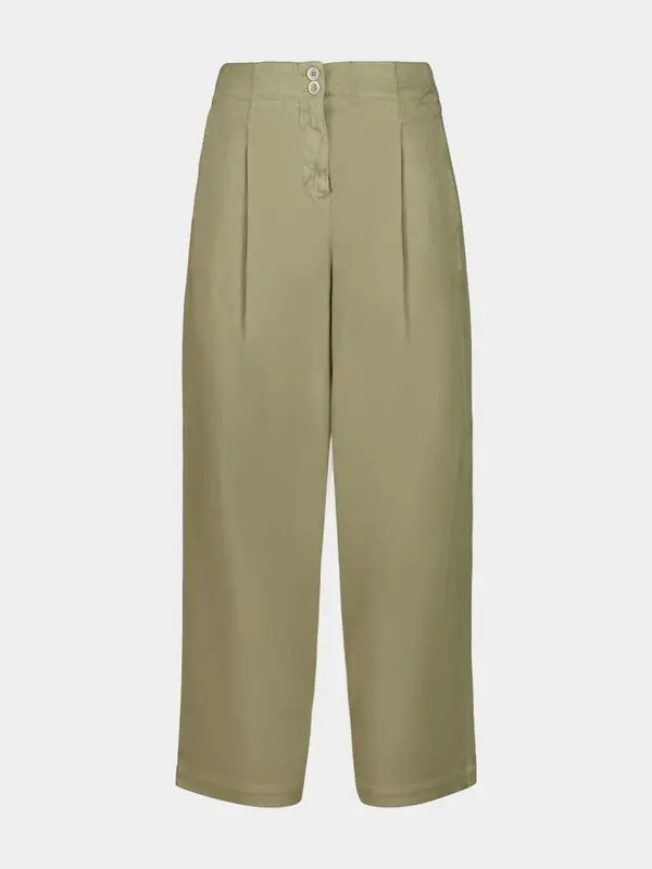120% Lino Cotton Blend Cropped Trousers - Green