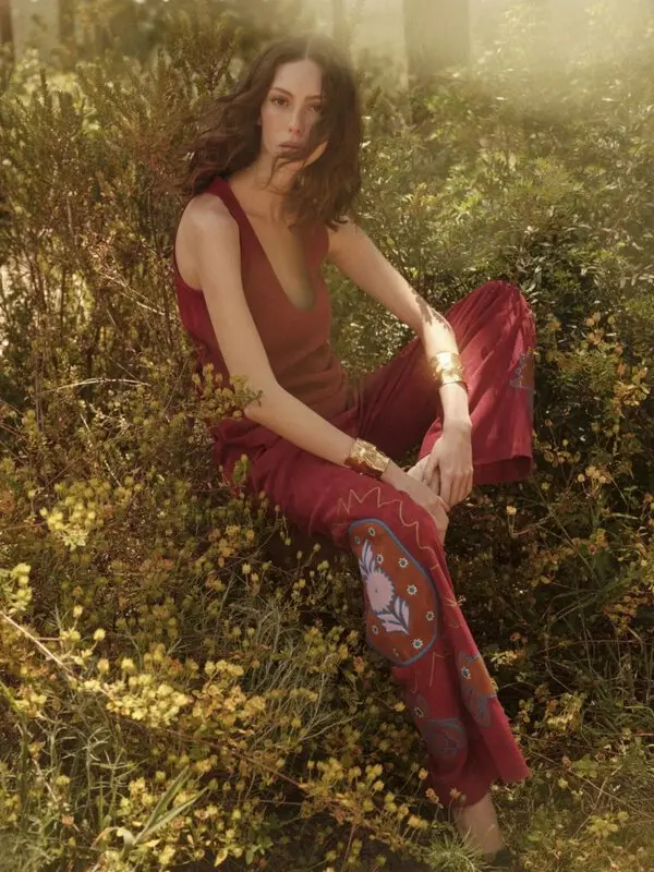 PAULA Alice Wide-leg Suede Pants - Red