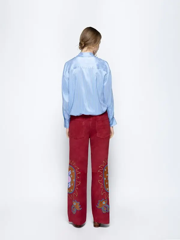 PAULA Alice Wide-leg Suede Pants - Red