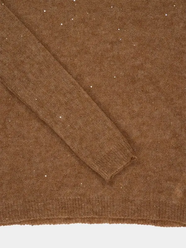 120% Lino Wool-blend Sheer V-neck Top