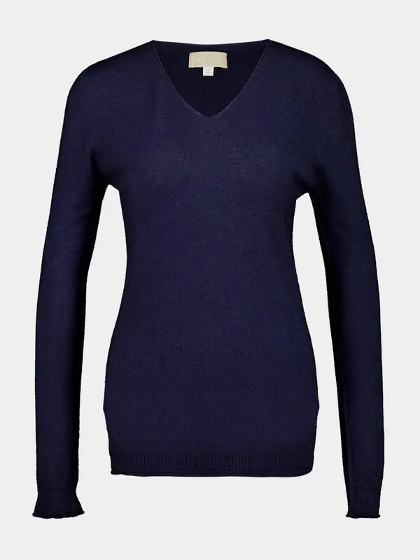 120% Lino Cashmere V-neck Sweater - Blue