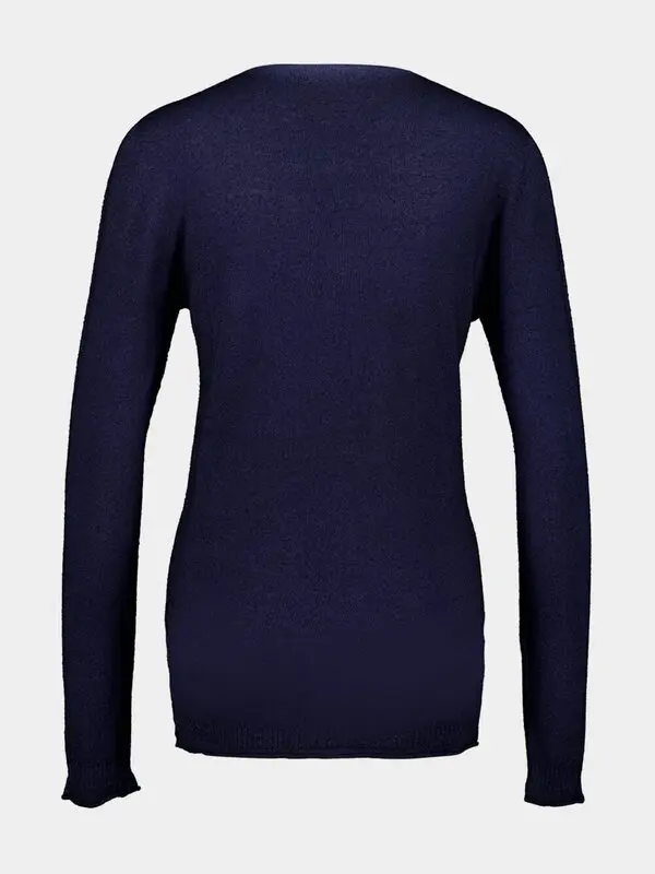 120% Lino Cashmere V-neck Sweater - Blue