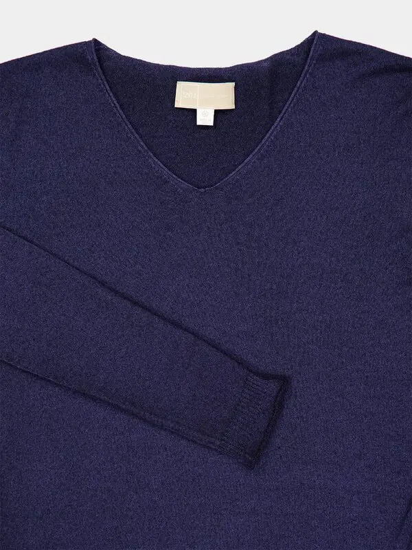 120% Lino Cashmere V-neck Sweater - Blue