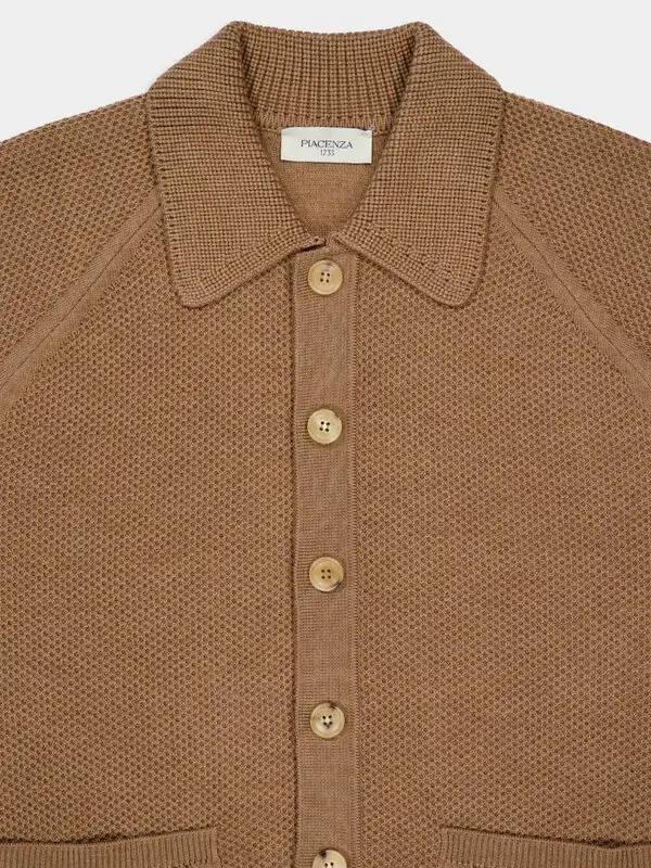 PIACENZA CASHMERE 1733 Camel Virgin Wool Button-up Overshirt - Brown