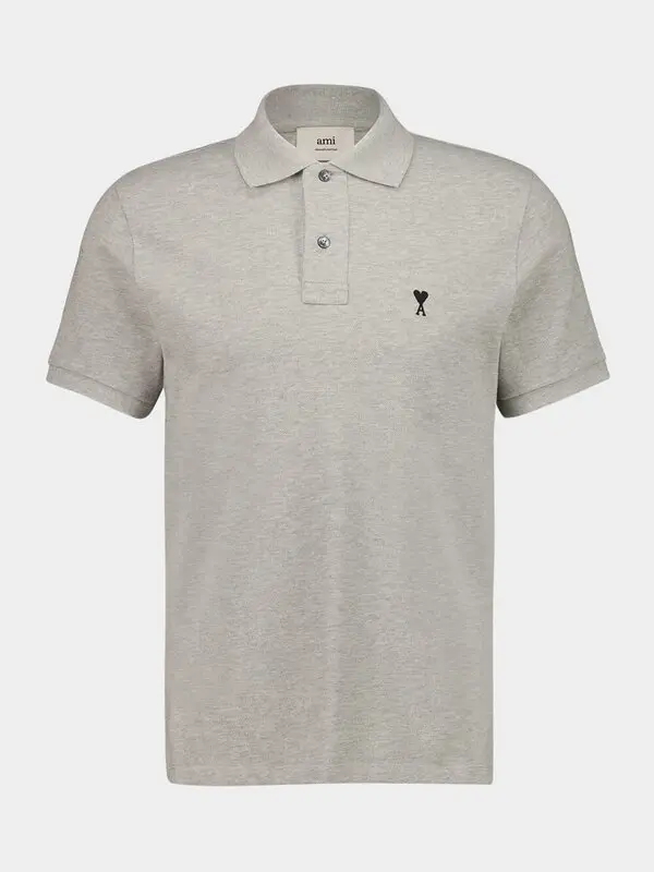 AMI Paris Heather Ash Contrasted De Coeur Polo Shirt - Grey