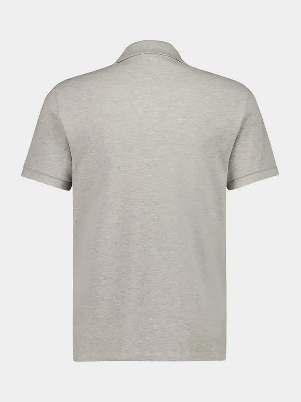 AMI Paris Heather Ash Contrasted De Coeur Polo Shirt - Grey