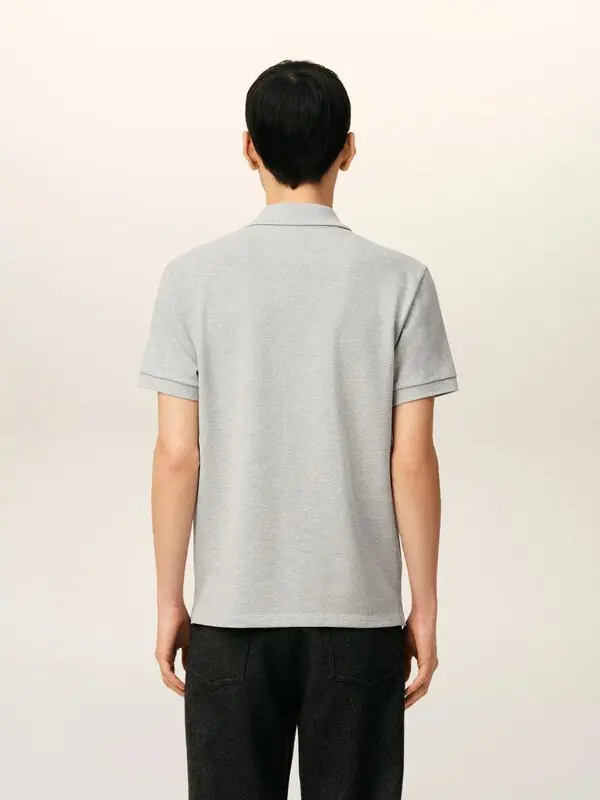AMI Paris Heather Ash Contrasted De Coeur Polo Shirt - Grey