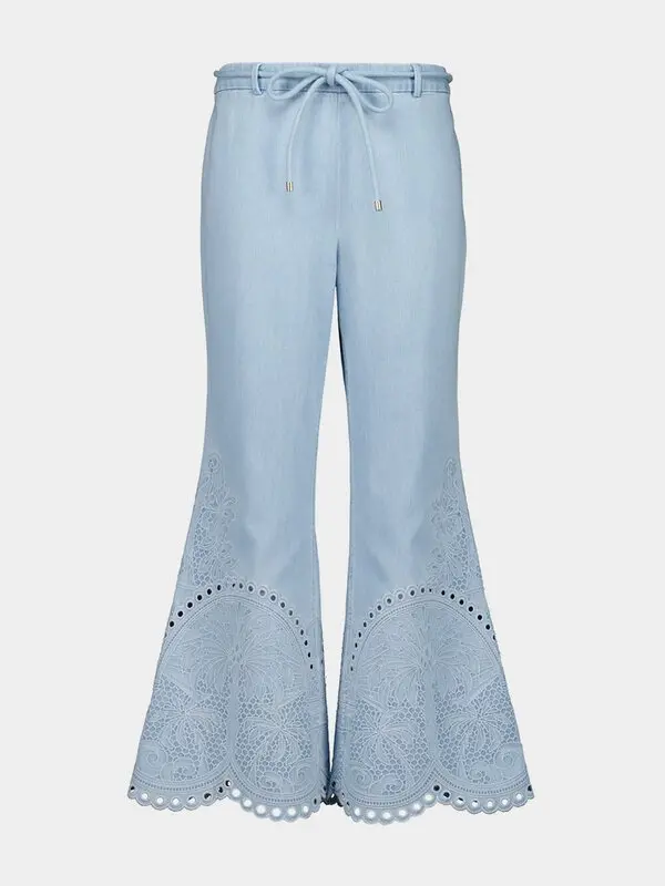 Zimmermann Cropped Cotton Flared Trousers - Blue