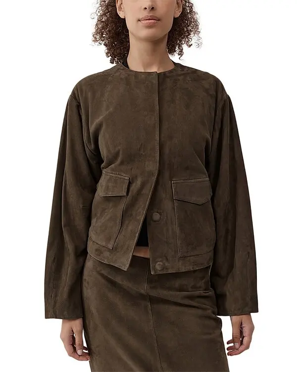 ST. AGNI Suede Utility Cocoon Jacket - Khaki
