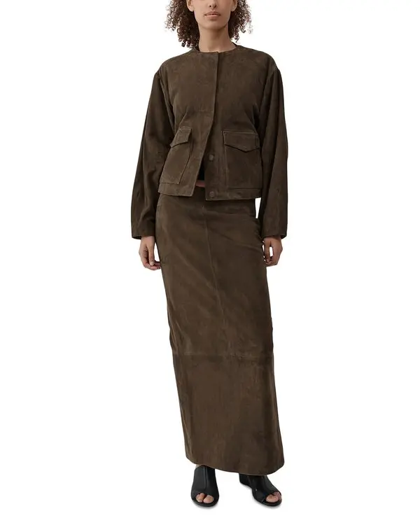 ST. AGNI Suede Utility Cocoon Jacket - Khaki