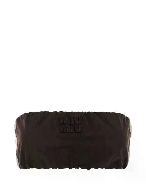 Miu Miu Logo Embossed Cotton Twill Bandeau Top