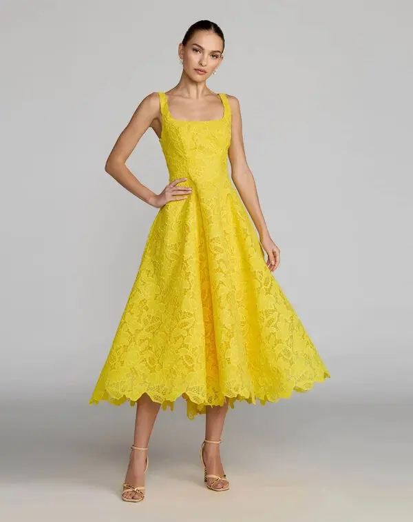 Mac Duggal Lace A-line Midi Dress - Buttercup