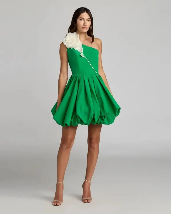 Mac Duggal One-shoulder Mini Dress With 3d Flower