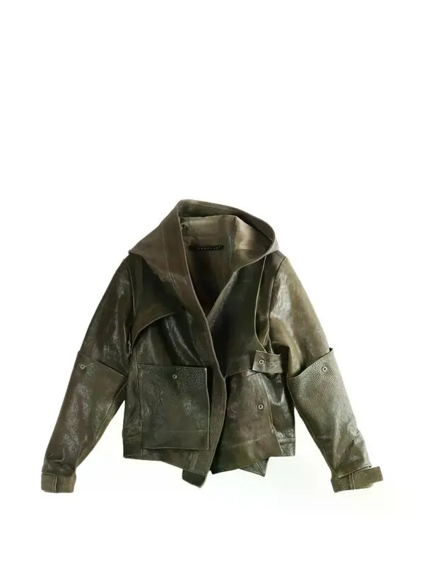 YEHUAFAN Hooded Leather Jacket