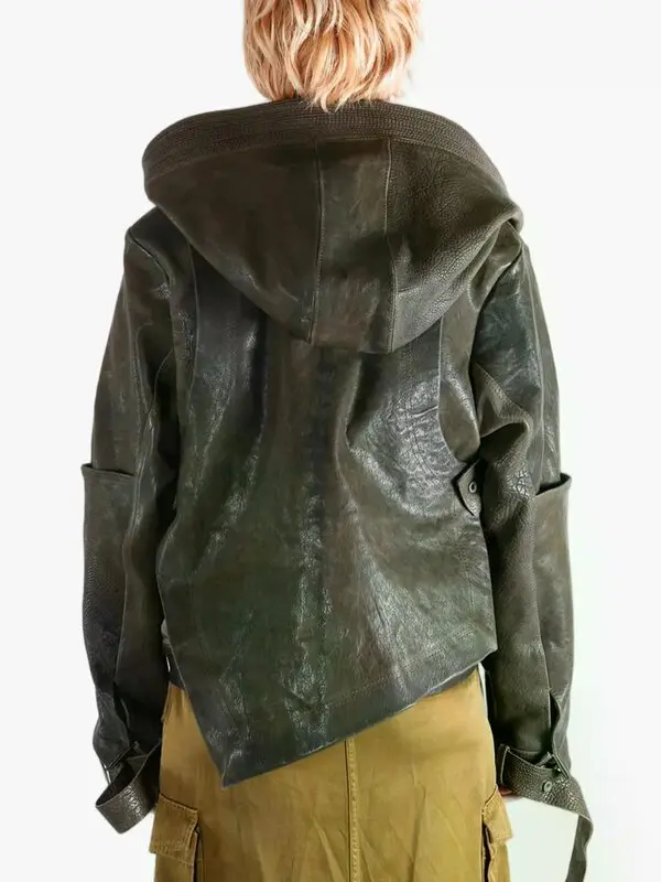 YEHUAFAN Hooded Leather Jacket
