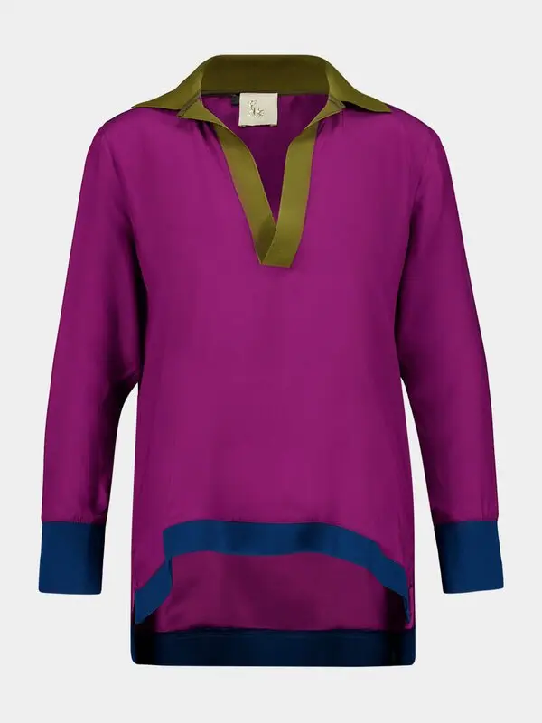 PAULA Silk V-neck Long-sleeve Top - Pink