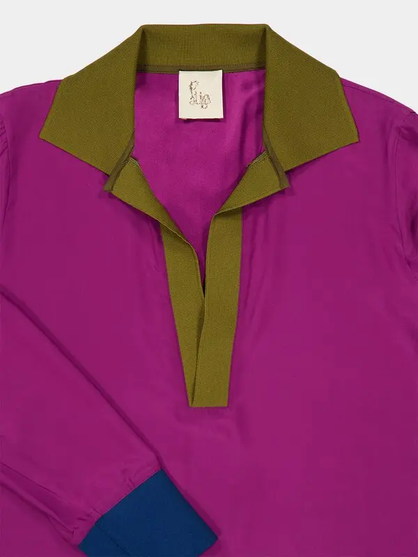 PAULA Silk V-neck Long-sleeve Top - Pink