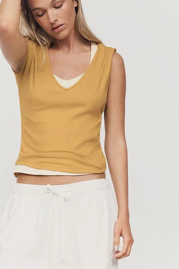 Maeve Betty V-neck Baby Muscle Tee - Gold