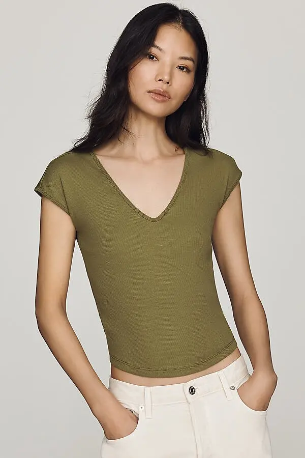 Maeve Betty V-neck Baby Muscle Tee - Olive
