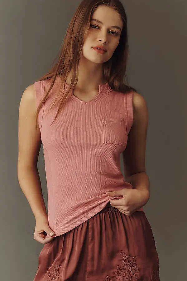 PILCRO Seamed Muscle Tank Top - Cashmere Rose