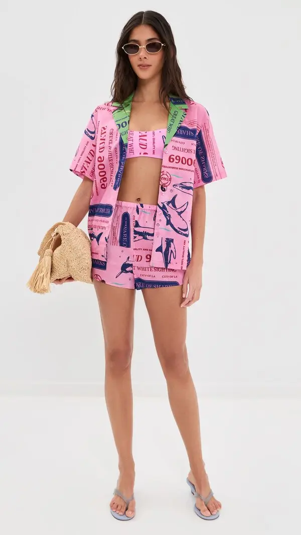 Staud Paddle Printed Shorts - Parcel Print Pink